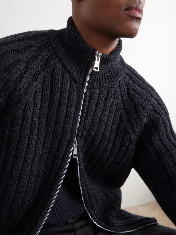Our Legacy Ultra Ribbed Merino Wool Zip-up Sweater