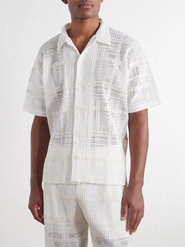 Issey Miyake Pleated Lace Grid Mesh Shirt