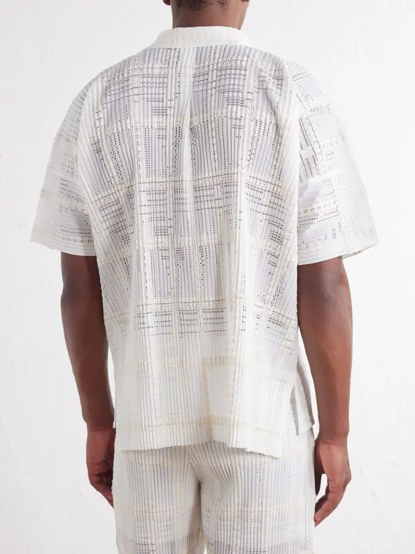 Issey Miyake Pleated Lace Grid Mesh Shirt