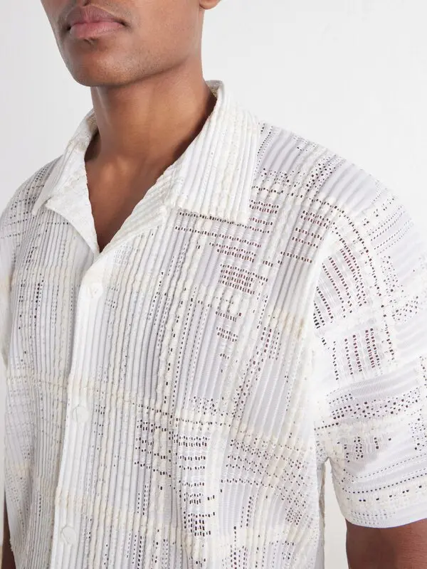 Issey Miyake Pleated Lace Grid Mesh Shirt