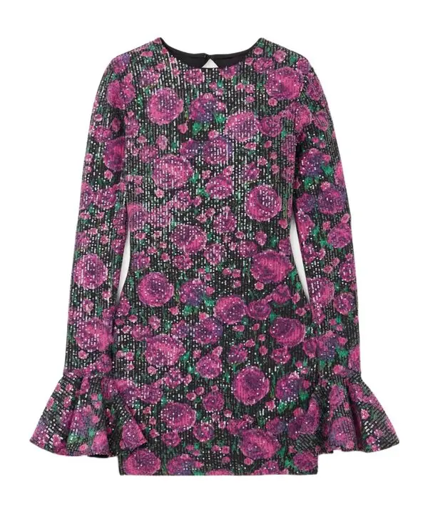 ROTATE BY BIRGER CHRISTENSEN Backless Sequined Printed Dress