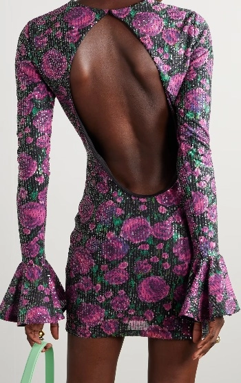 ROTATE BY BIRGER CHRISTENSEN Backless Sequined Printed Dress