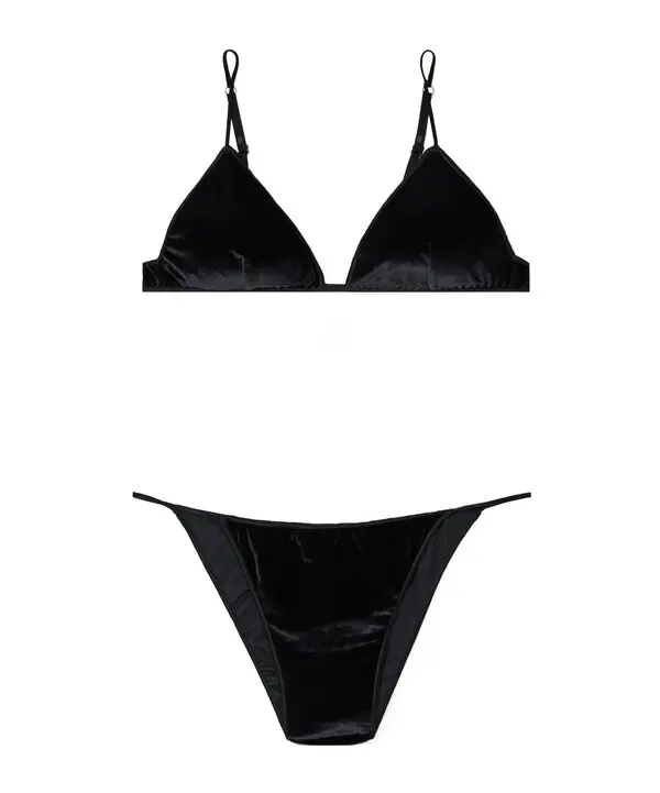 Oseree Spaghetti Strap Bra And Briefs Set Lingerie - Black
