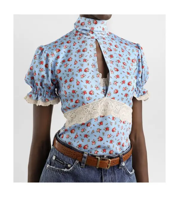 Dolce & Gabbana Dolce Gabbana Small Rose-printed Charmeuse Top