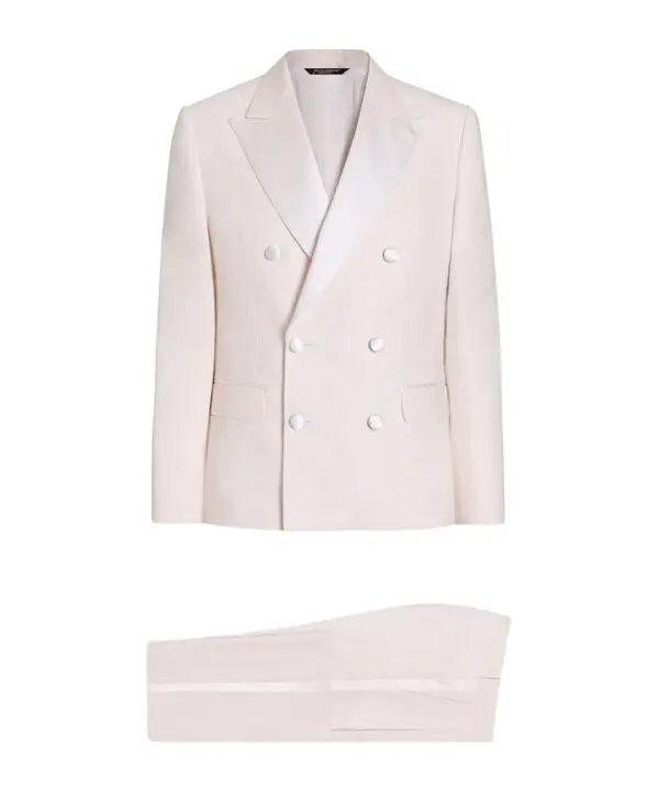 Dolce & Gabbana Double-breasted Suit In Linen Canvas - Off-white