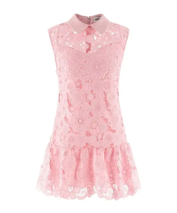 SELF-PORTRAIT Floral Lace Collared Mini Dress - Pink