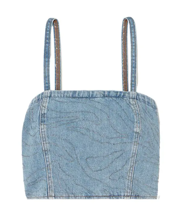 ROTATE BY BIRGER CHRISTENSEN Cropped Sequined Denim Top