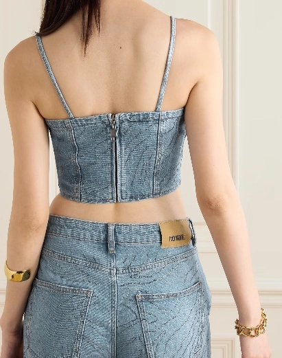 ROTATE BY BIRGER CHRISTENSEN Cropped Sequined Denim Top