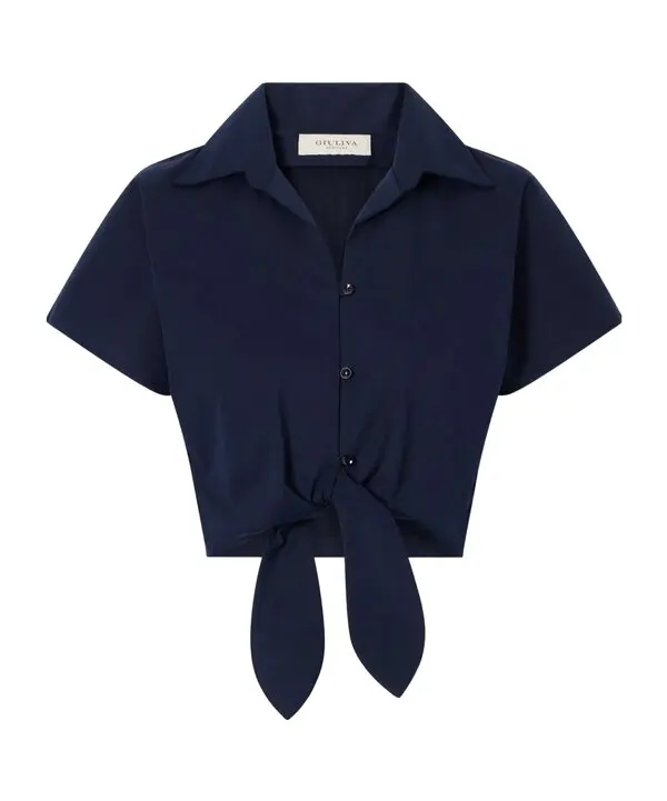 Giuliva Heritage Tilda Cropped Tie-front Cotton-blend Shirt