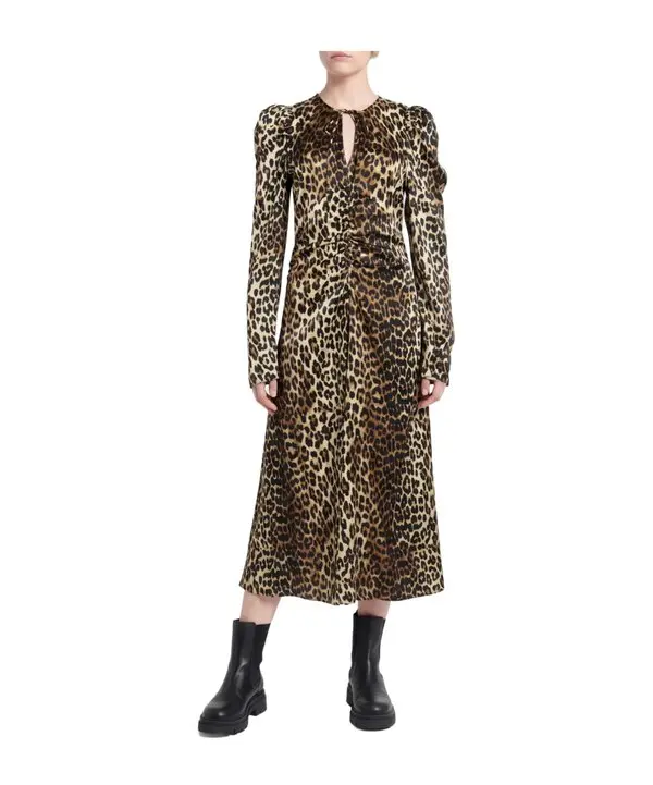 GANNI Leopardprint Flared Dress