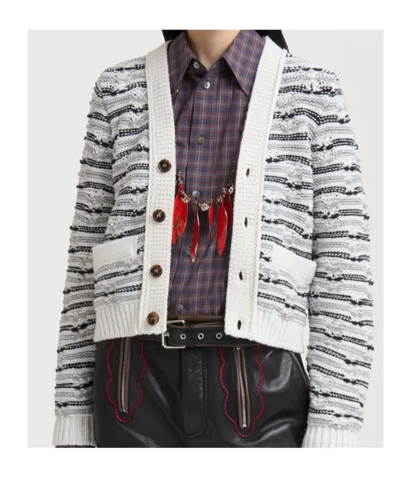 Marni White And Blue Mixed Stitch Wool Cardigan