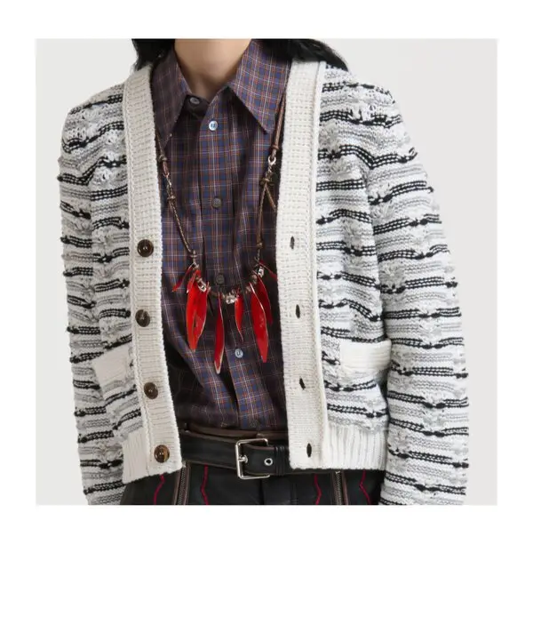Marni White And Blue Mixed Stitch Wool Cardigan