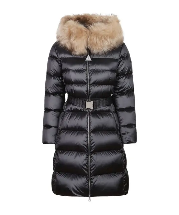 Moncler Leersies Shearling Trimmed Hooded Long Down Coat - Black