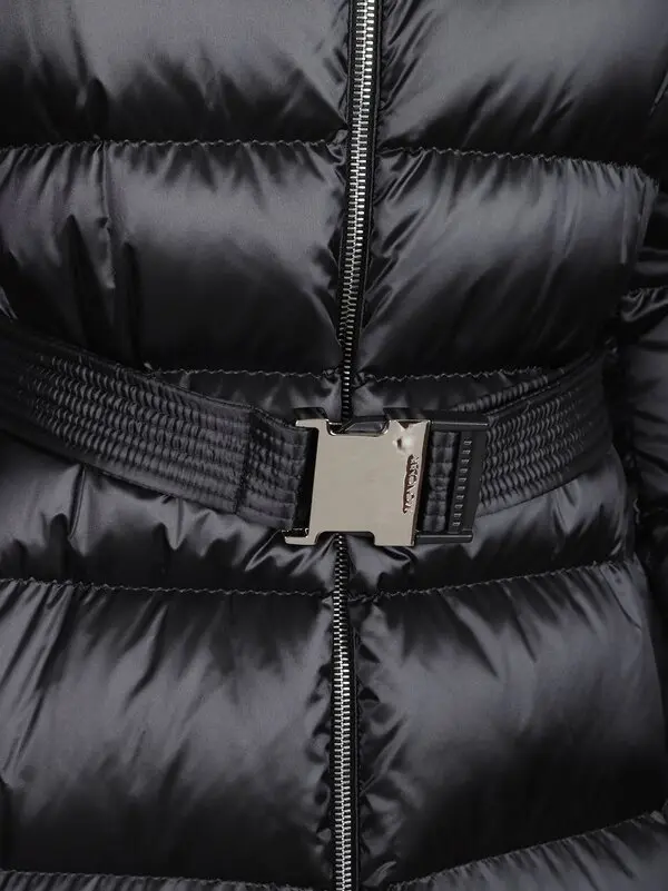 Moncler Leersies Shearling Trimmed Hooded Long Down Coat