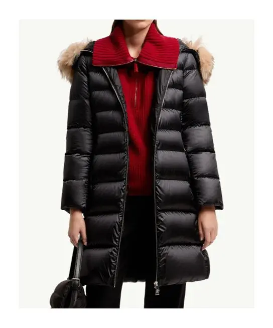 Moncler Leersies Shearling Trimmed Long Padded Coat
