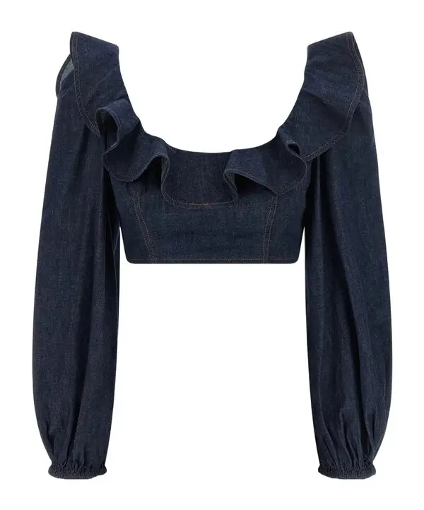 Zimmermann Aster Denim Frill Top - Ink