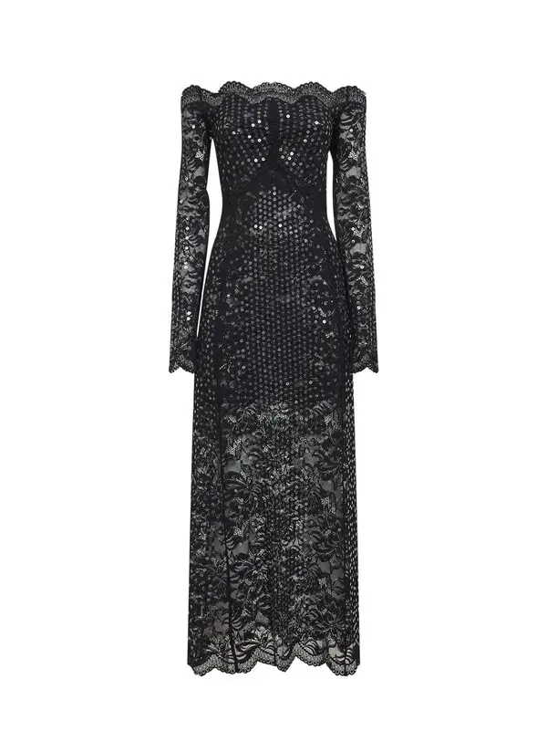 Rabanne Off-shoulder Sequin Lace Dress