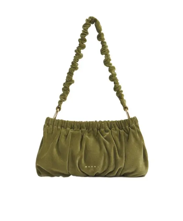 Marni Green Suede Ruffles Clutch Bag