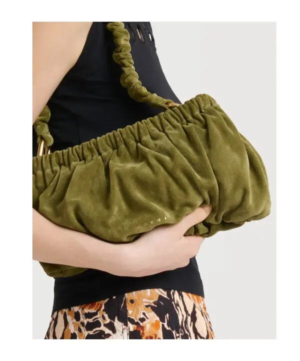 Marni Green Suede Ruffles Clutch Bag