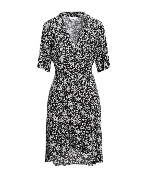 GANNI Floralprint Shirt Dress - Black