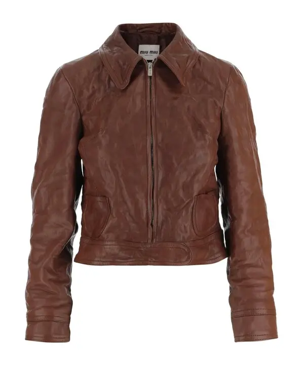 Miu Miu Long-sleeve Leather Jacket - Brown