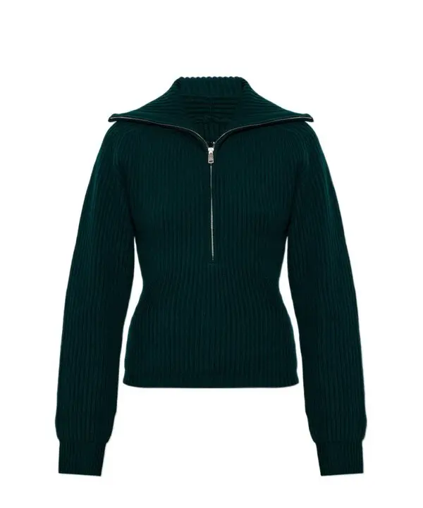ANINE BING Collared Long-sleeved Zip-up Sweater