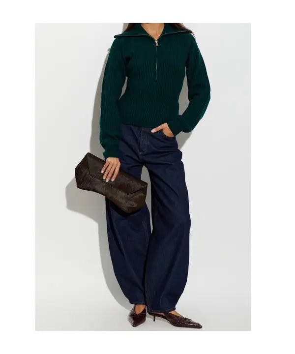 ANINE BING Collared Long-sleeved Zip-up Sweater