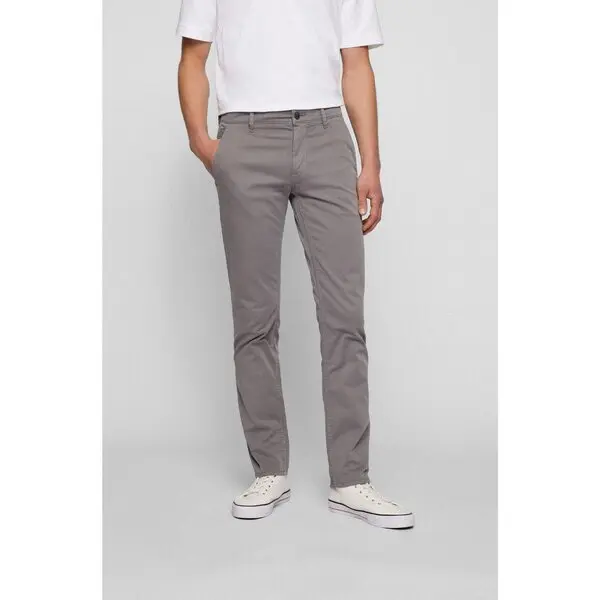 Hugo Boss Grey Slim Cotton Trousers - No