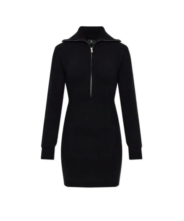 ANINE BING Half-zip High-neck Ribbed Dress - Black