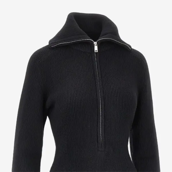 ANINE BING Half-zip High-neck Ribbed Dress