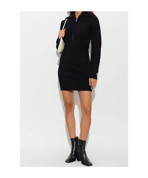 ANINE BING Half-zip High-neck Ribbed Dress
