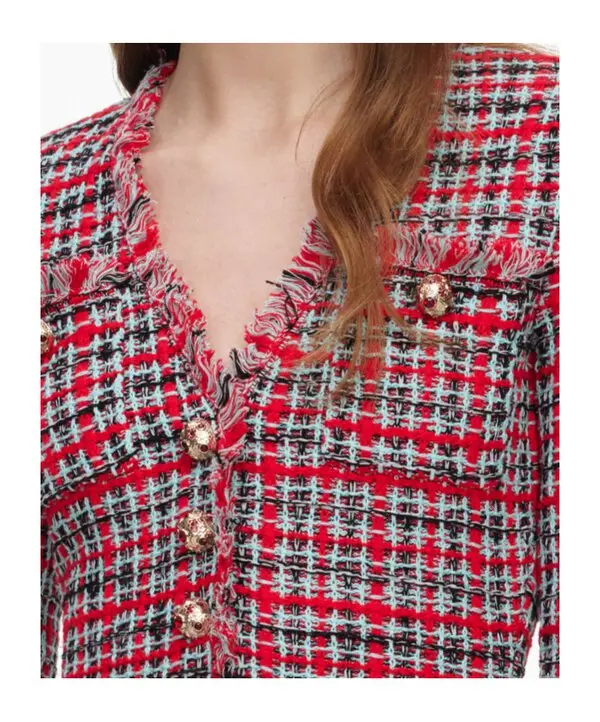 SELF-PORTRAIT Check Frayed Knit Midi Dress