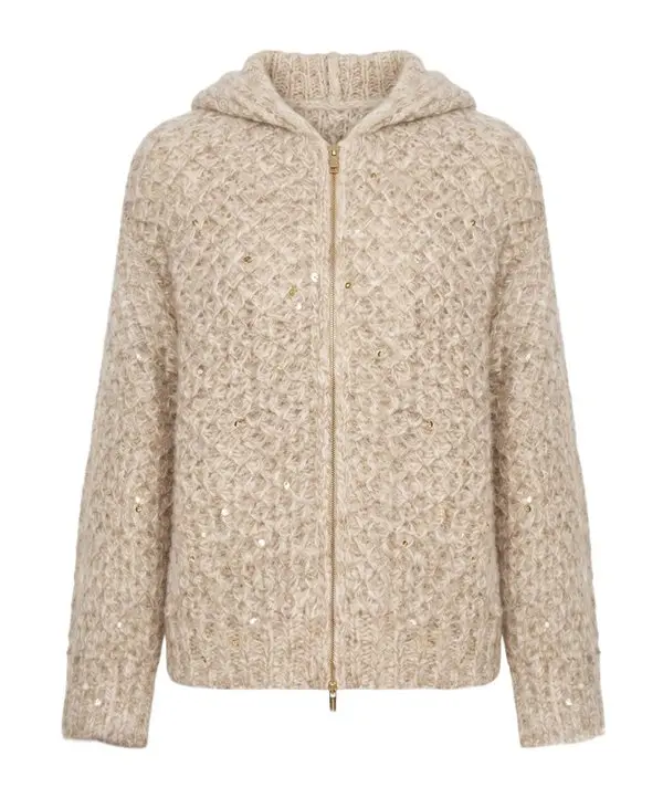 Peserico Sequined Hooded Zip Cardigan - No