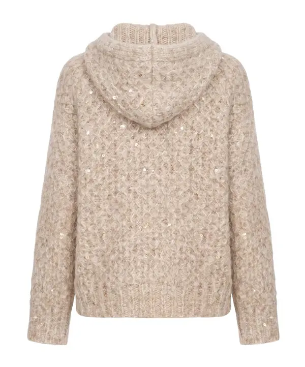 Peserico Sequined Hooded Zip-up Knit Top