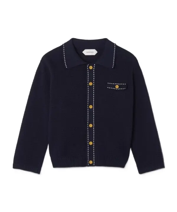Versace Contrast-stitch Waffle-knit Cardigan