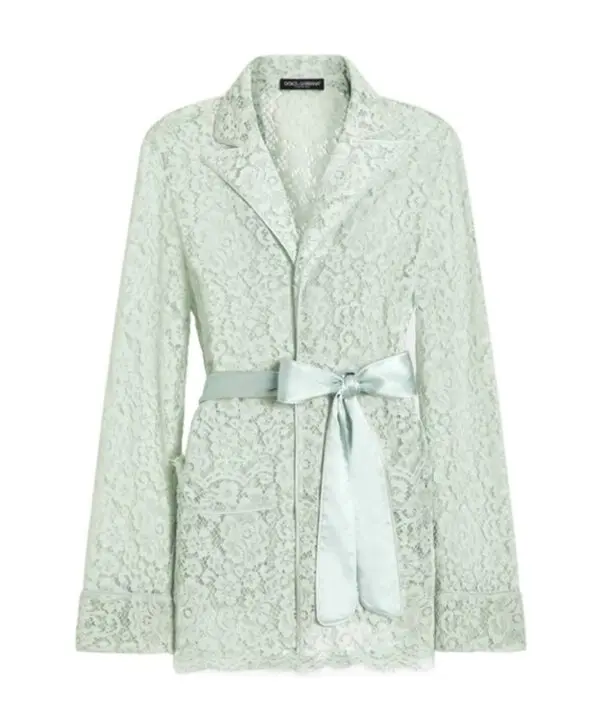 Dolce & Gabbana Lace-detail Belted Jacket - Green