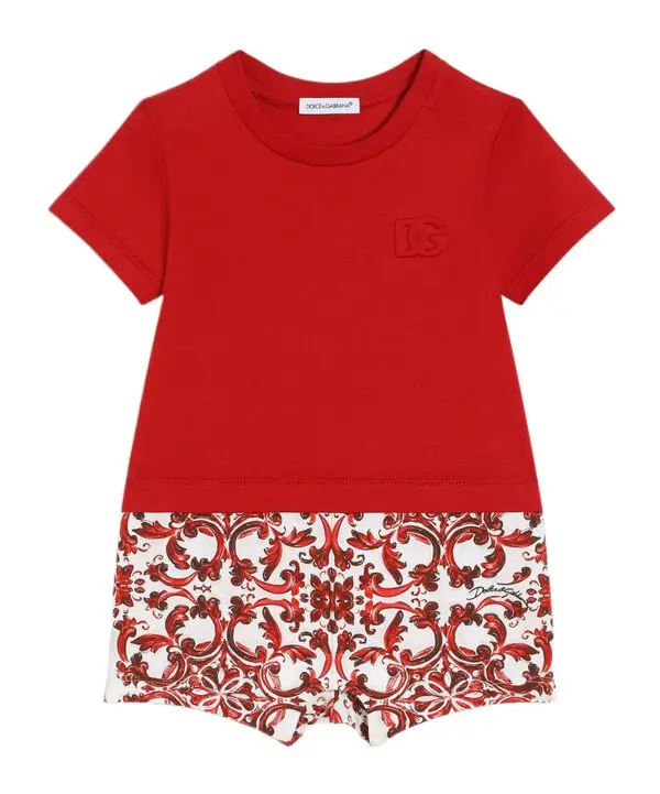 Dolce & Gabbana Majolica-print Jersey Romper - Multicolor