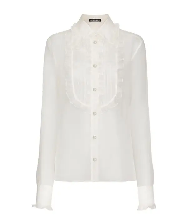 Dolce & Gabbana Ruffled Sheer Cotton Blouse