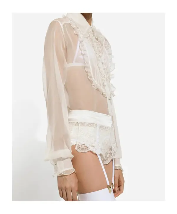 Dolce & Gabbana Ruffled Sheer Cotton Blouse