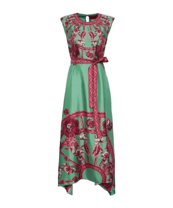 La DoubleJ San Carlo Floral Printed Midi Dress - Green
