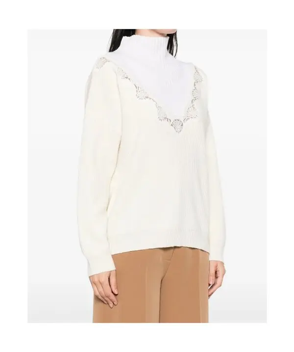ERMANNO FIRENZE Lace-trim Mock-neck Sweater