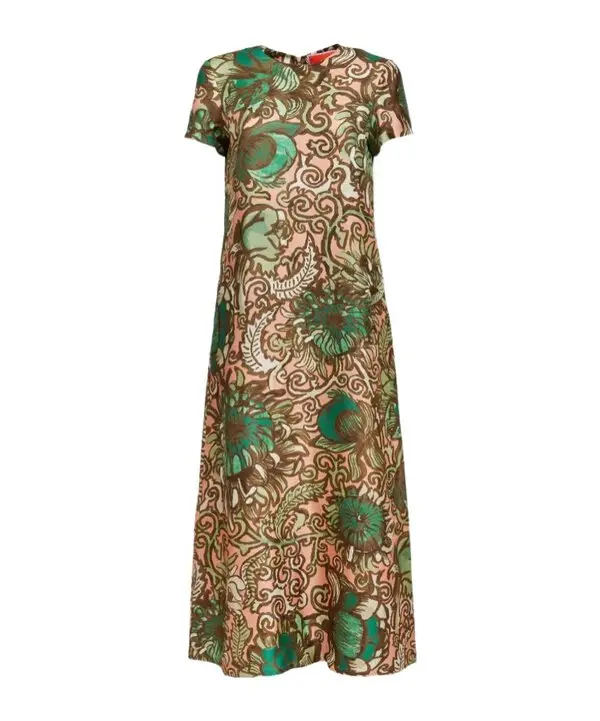 La DoubleJ Swing Floral-print Silk Shirt Dress - Brown