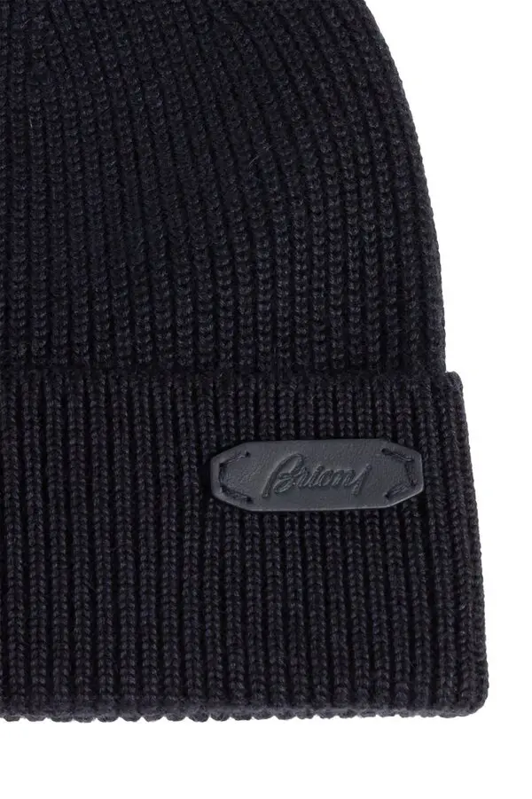Brioni Ribbed Patch Beanie Hat