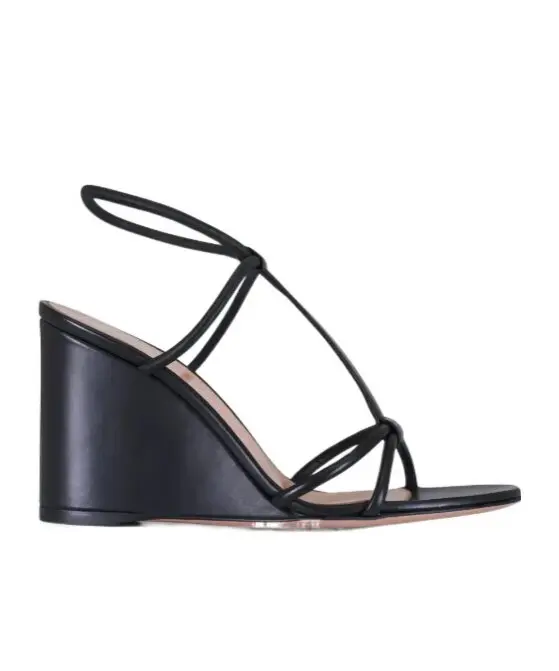GIANVITO ROSSI Thinstrap Wedge Sandals - Black