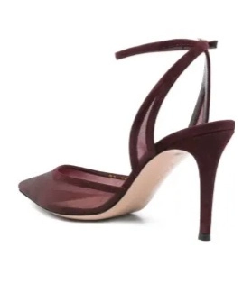 GIANVITO ROSSI Burgundy Mesh Pointedtoe Stiletto Sandals