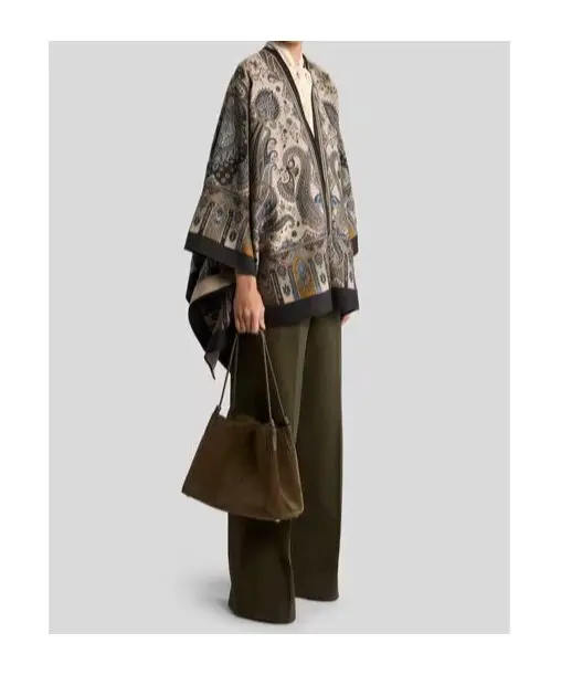 Etro Paisley Trim Poncho Shawl