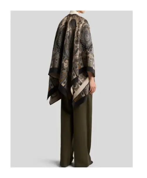 Etro Paisley Trim Poncho Shawl
