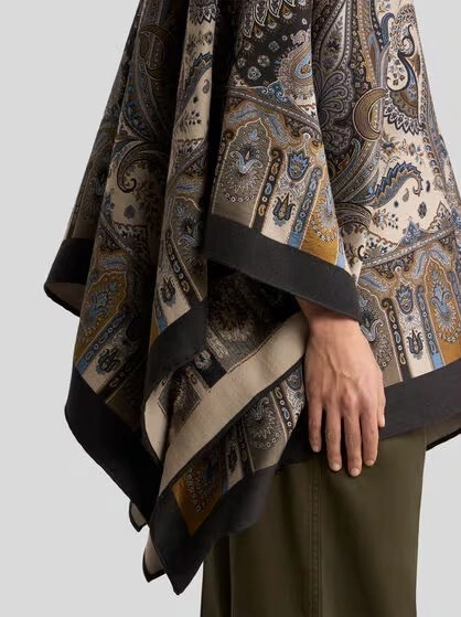 Etro Paisley Trim Poncho Shawl