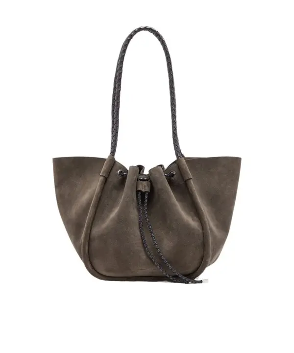Proenza Schouler Large Ruched Tote In Suede And Braided Calf - Graphite