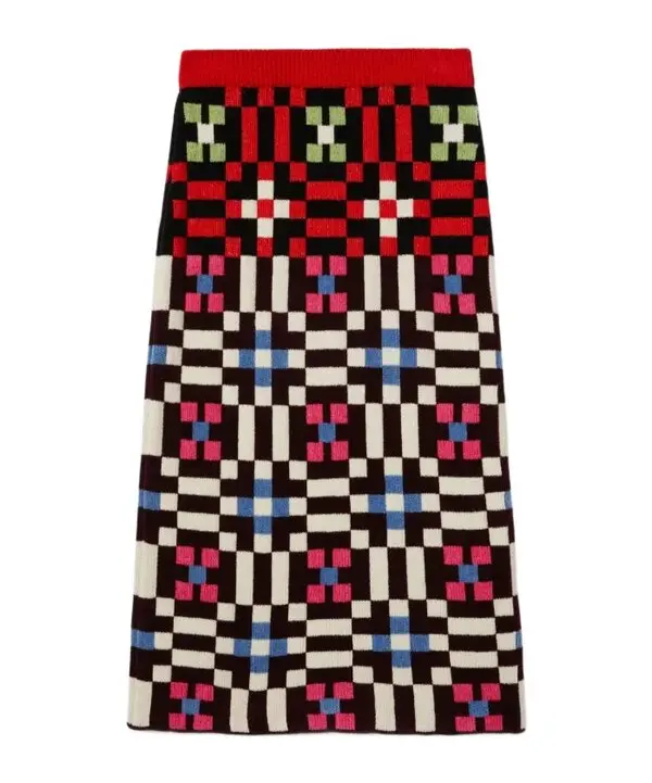 La DoubleJ Byte Geometric-pattern Knit Skirt - Red